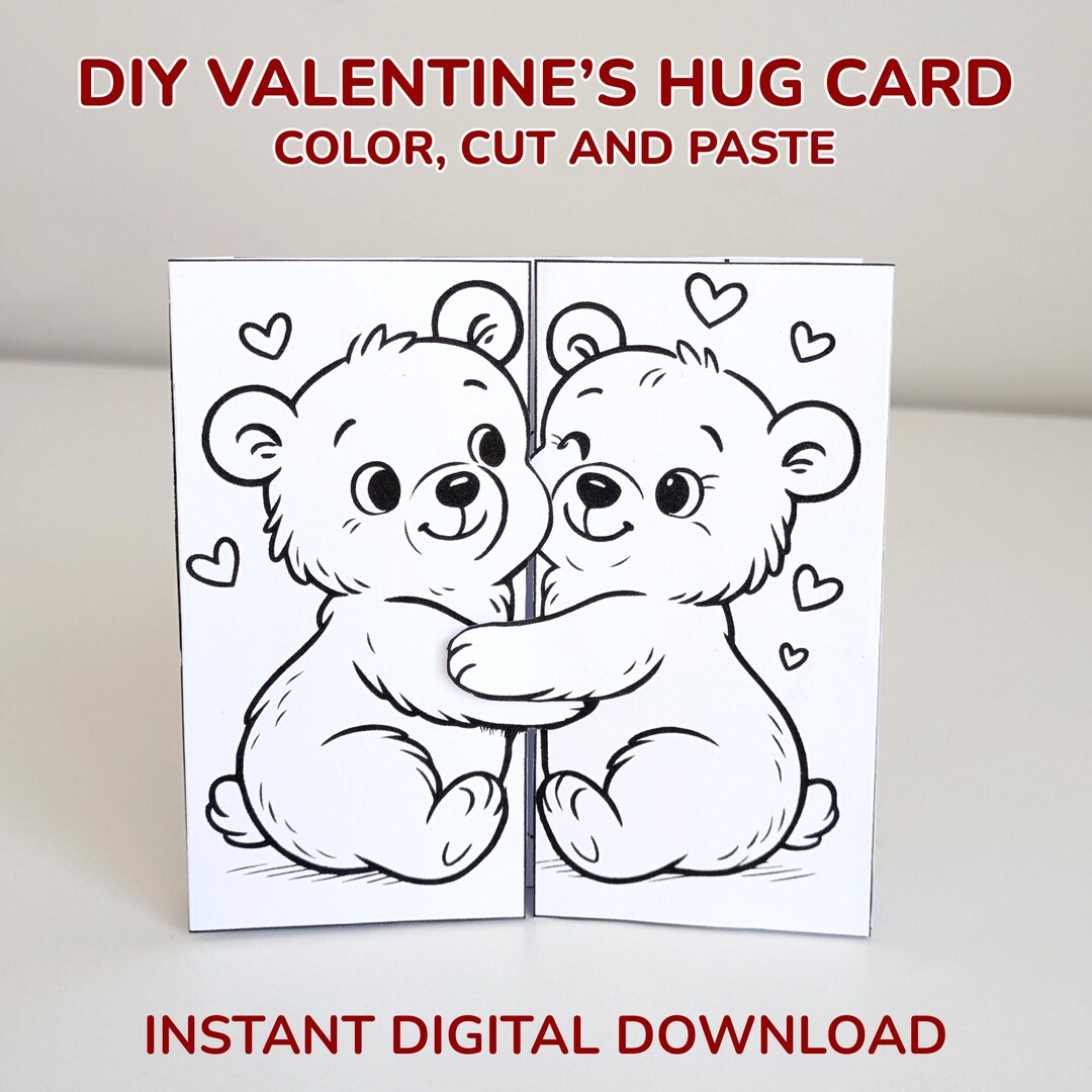 Valentine’s Hug Card Craft for Kids | DIY Bear Hug Card Printable | Cut ...