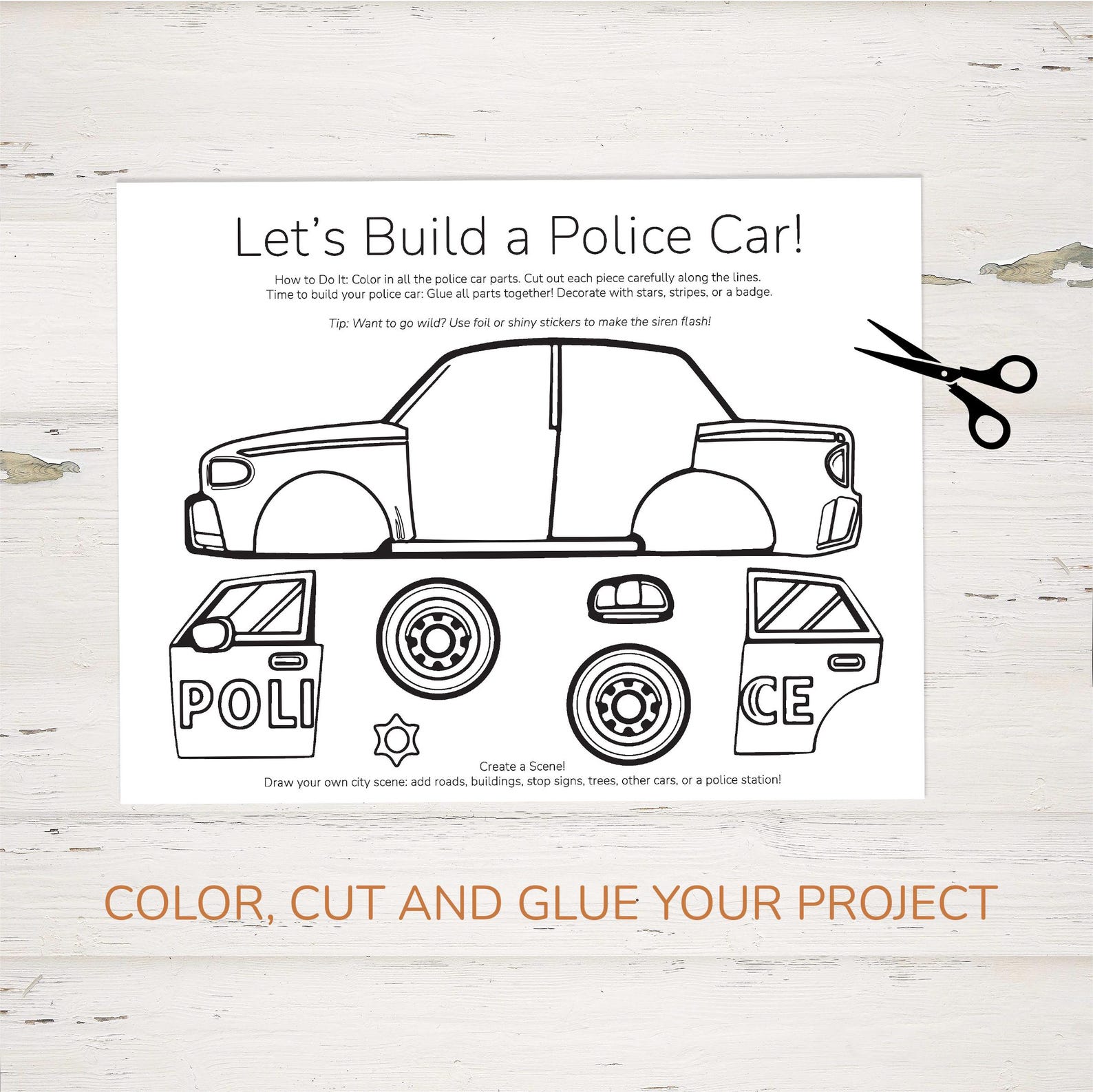 Printable Police Car Craft – Cut, Color and Glue Activity for Kids ...