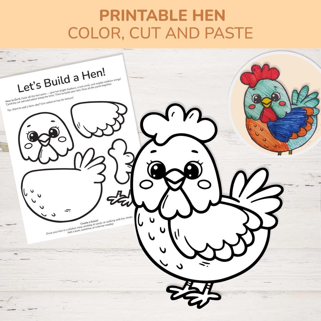 Hen Craft Printable, Cut and Paste Little Red Hen Activity for Kids ...
