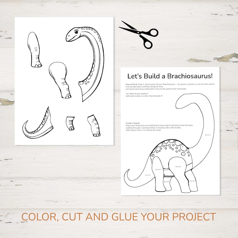 Printable Brachiosaurus Craft – Cut, Color & Glue Dinosaur Activity for ...