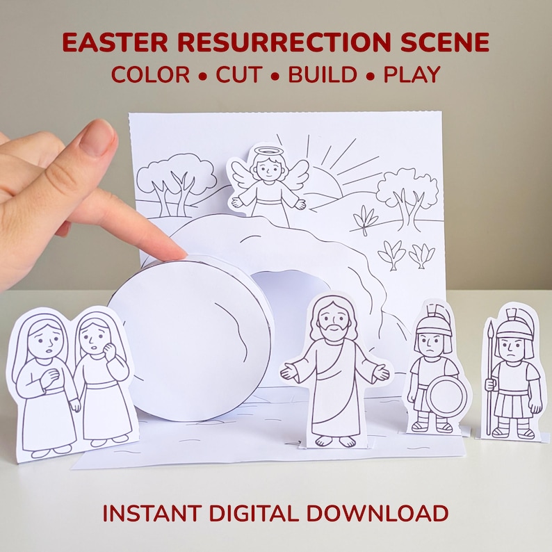 Easter Resurrection Scene Paper Craft for Kids, He is Risen Printable ...