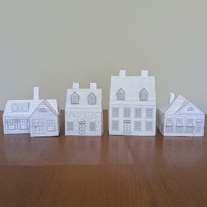 Printable 3D Paper Houses Set – 4 Mini House Templates | DIY Cut, Color ...