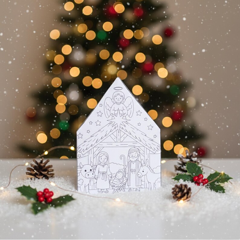 Printable Nativity House Template | 3D Manger Coloring Page | Stable Cut Out DIY Christmas Craft ...