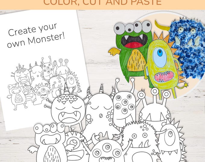 Halloween Monster Craft Kit: Printable Cut and Color Activity (PDF ...