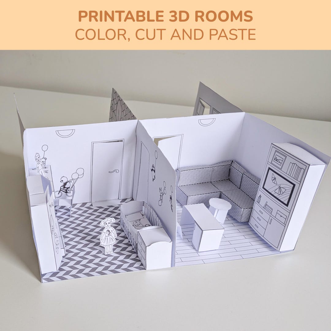 Printable Paper Dollhouse | 4-room DIY Cut and Assemble Toy With ...