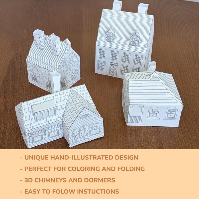 Printable 3D Paper Houses Set – 4 Mini House Templates | DIY Cut, Color ...