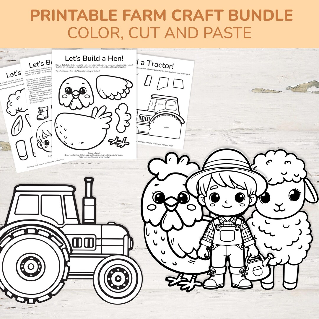 Farm Animal Paper Crafts – Cut, Color, and Glue Bundle (digital ...