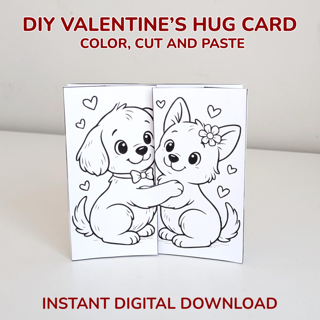 Valentine’s Hug Card Craft for Kids | DIY Puppies Hug Card Printable ...