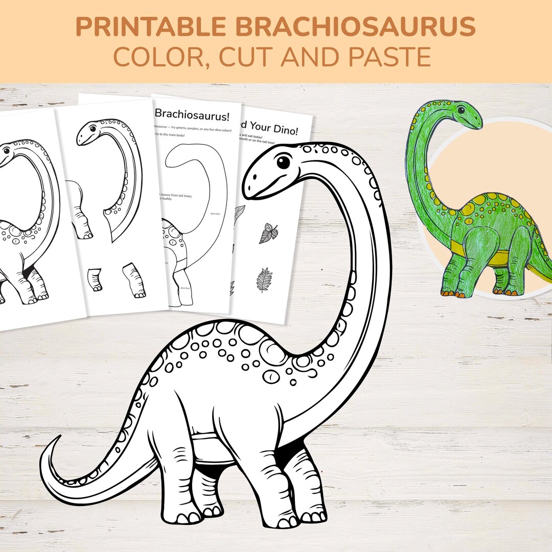Printable Brachiosaurus Craft – Cut, Color & Glue Dinosaur Activity for ...