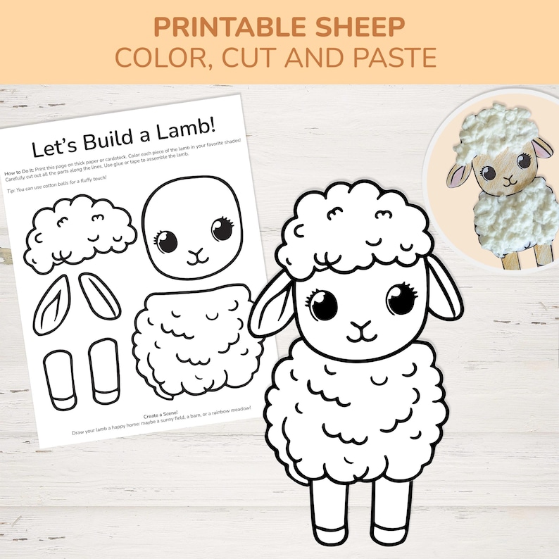 Sheep Craft Printable, Cut and Paste Farm Animal Activity for Kids ...