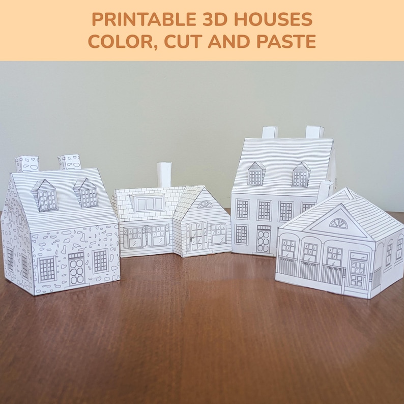 Printable 3D Paper Houses Set – 4 Mini House Templates | DIY Cut, Color ...