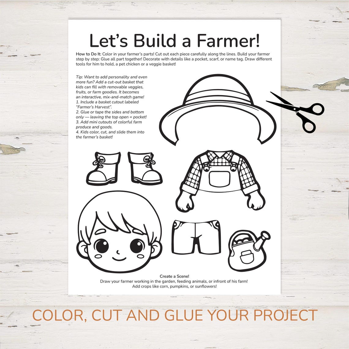 Farmer Craft Printable, Cut and Paste Community Helper Activity for ...