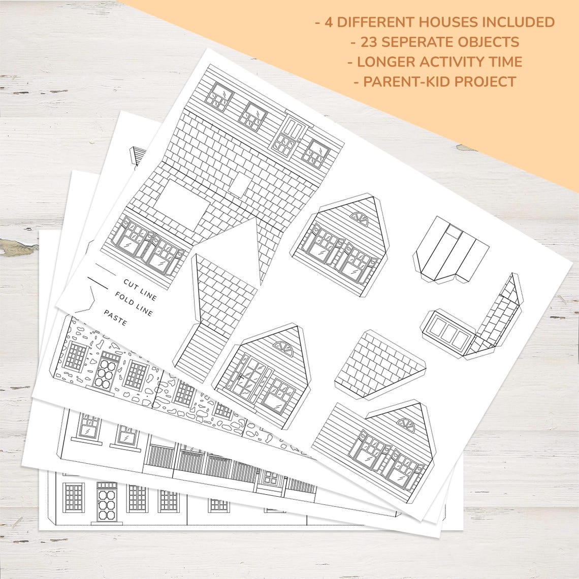 Printable 3D Paper Houses Set – 4 Mini House Templates | DIY Cut, Color ...