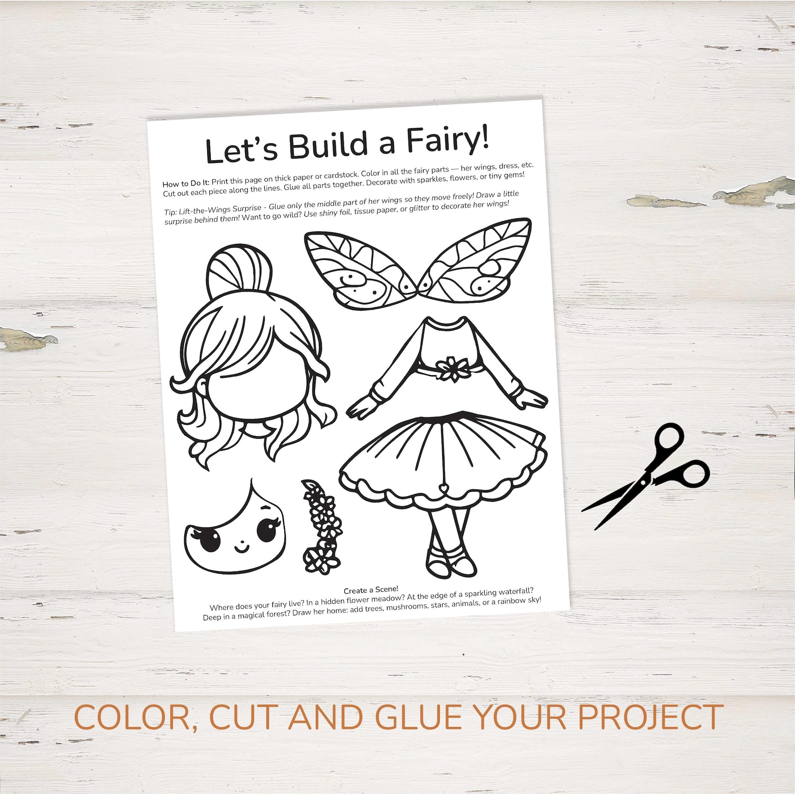 Printable Fairy Craft – Cut, Color & Glue Paper Activity for Kids | A4 ...