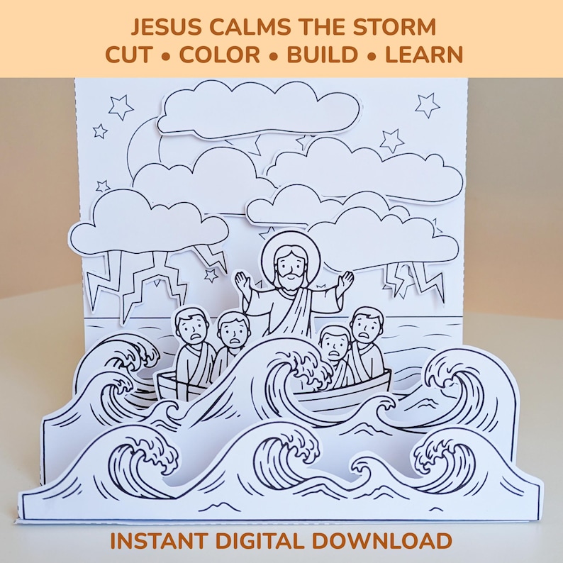 Jesus Calms the Storm 3D Diorama Craft Printable | Interactive Bible ...