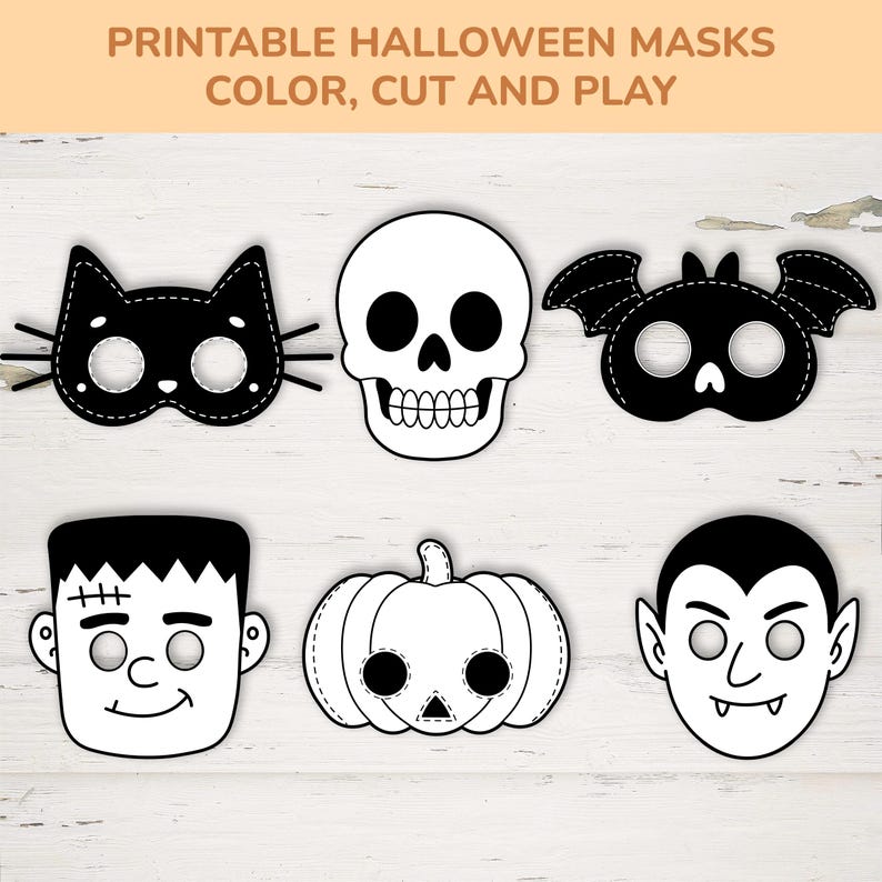 Printable Halloween Masks for Kids: DIY Costume Craft Templates (PDF ...
