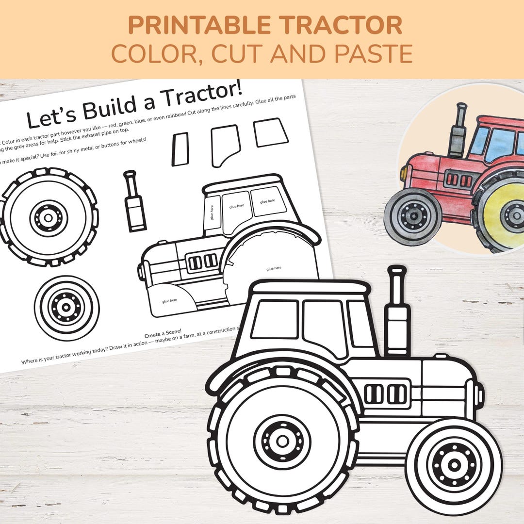 Printable Tractor Craft – Cut, Color & Glue Paper Activity for Kids ...