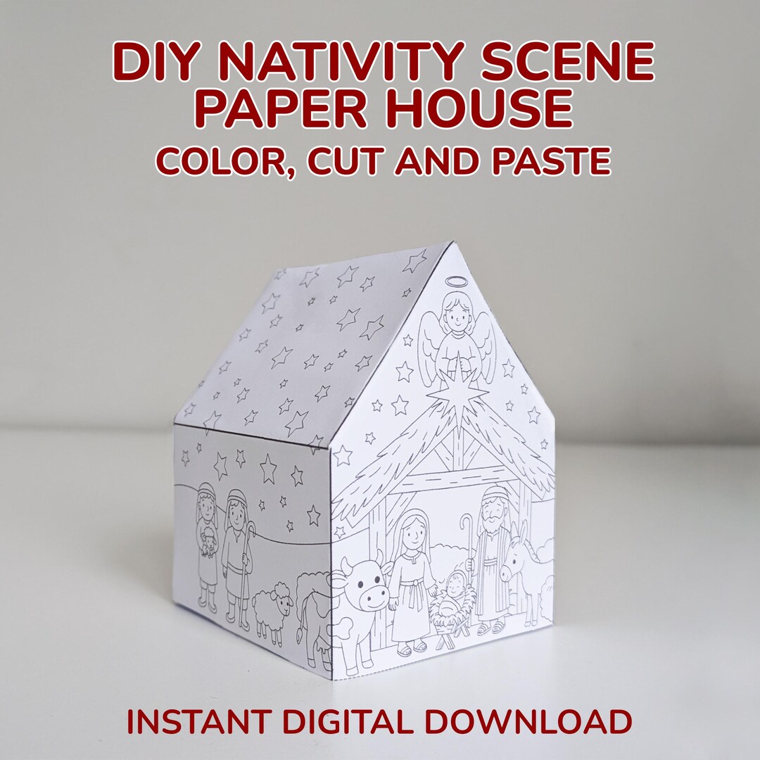 Printable Nativity House Template | 3D Manger Coloring Page | Stable Cut Out DIY Christmas Craft ...