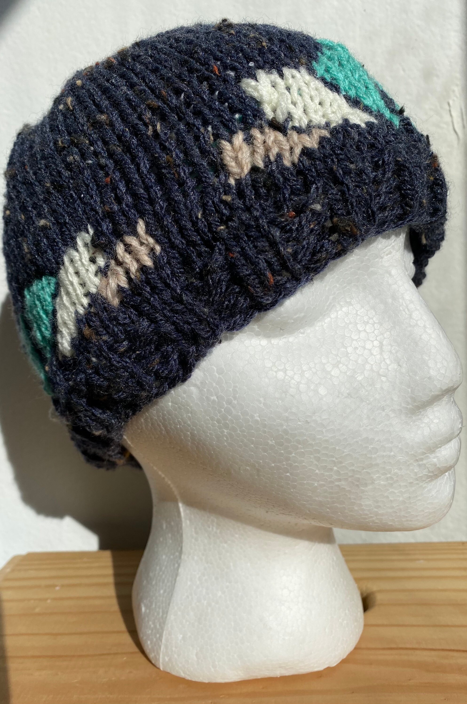 Navy Blue Heathered Fair Aisle Beanie With Peacock Pattern - Etsy