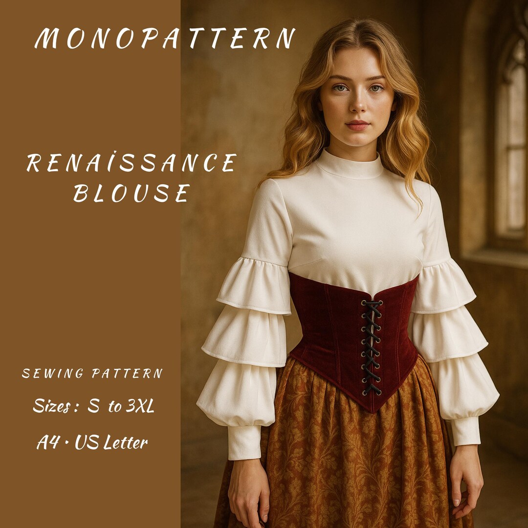 Ruffle Sleeve Renaissance Blouse Sewing Pattern (a4/letter Printable ...