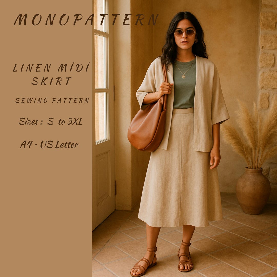 Linen A-line Midi Skirt Sewing Pattern: High Waist Boho Flare (PDF ...