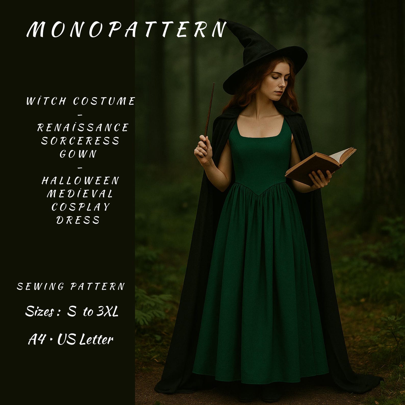 Witch Costume Dress Sewing Pattern: Renaissance Medieval Gown (PDF ...
