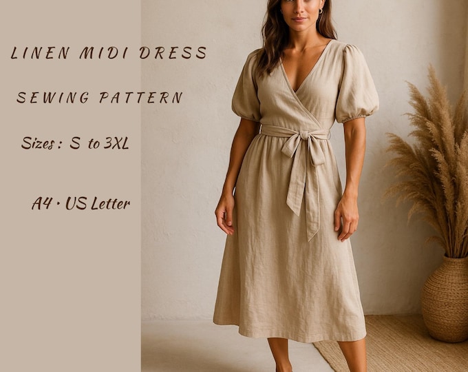 Linen Surplice Dress Sewing Pattern: Plus Size S-3XL (a4/letter ...