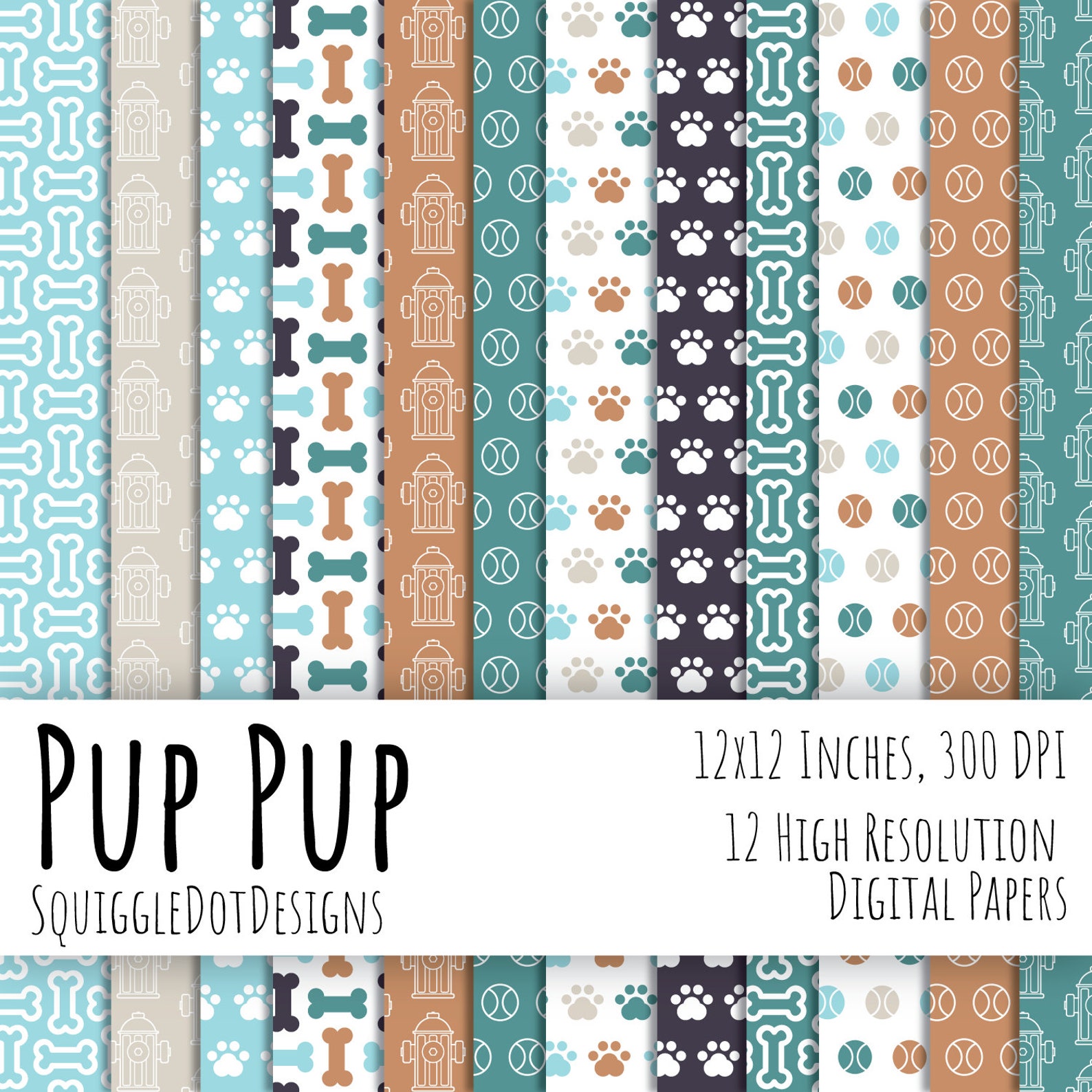 Dog Themed Digital Printable Paper for Cards, Crafts, Art and ...