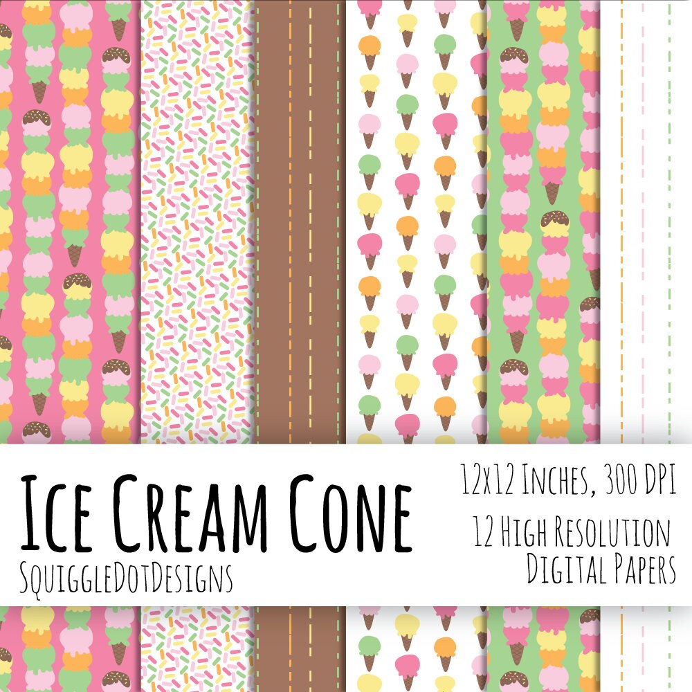 Ice Cream Themed Digital Printable Paper for Cards, Crafts, Art and ...