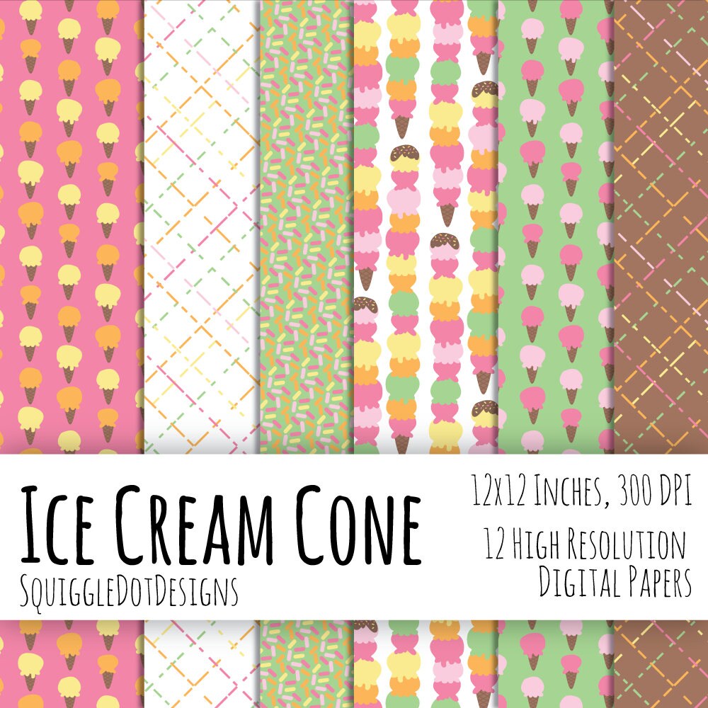 Ice Cream Themed Digital Printable Paper for Cards, Crafts, Art and ...