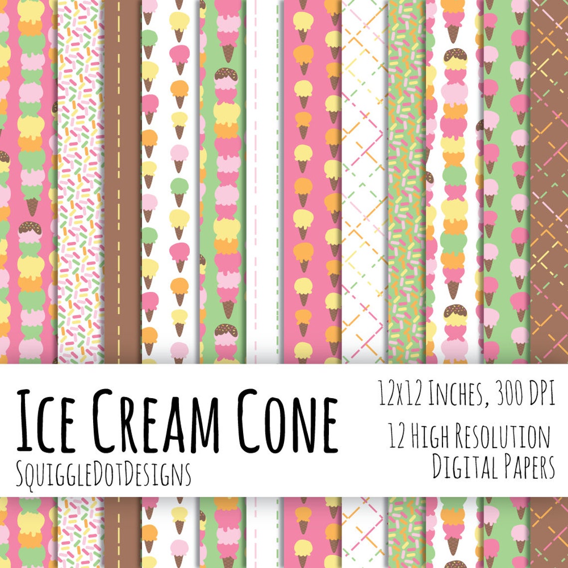 Ice Cream Themed Digital Printable Paper for Cards, Crafts, Art and ...