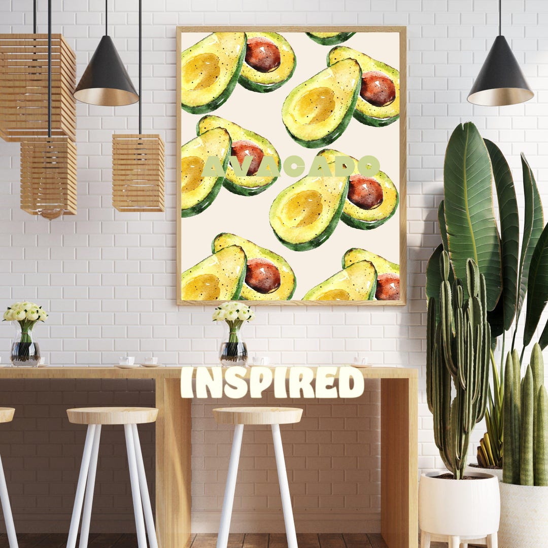 Avocado Wall Art, Fruit Kitchen Print, Digital Avocado Poster ...