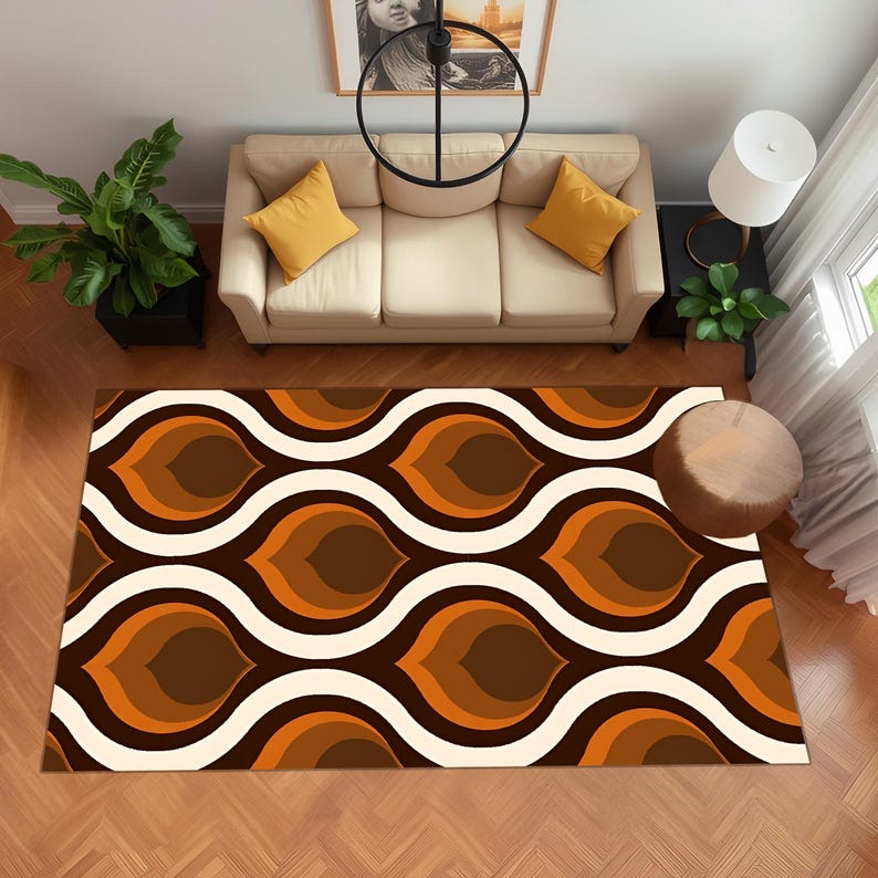 Brown Groovy Retro 70's Rugs, Mid Century Rug, Area Rug, Retro Rug ...