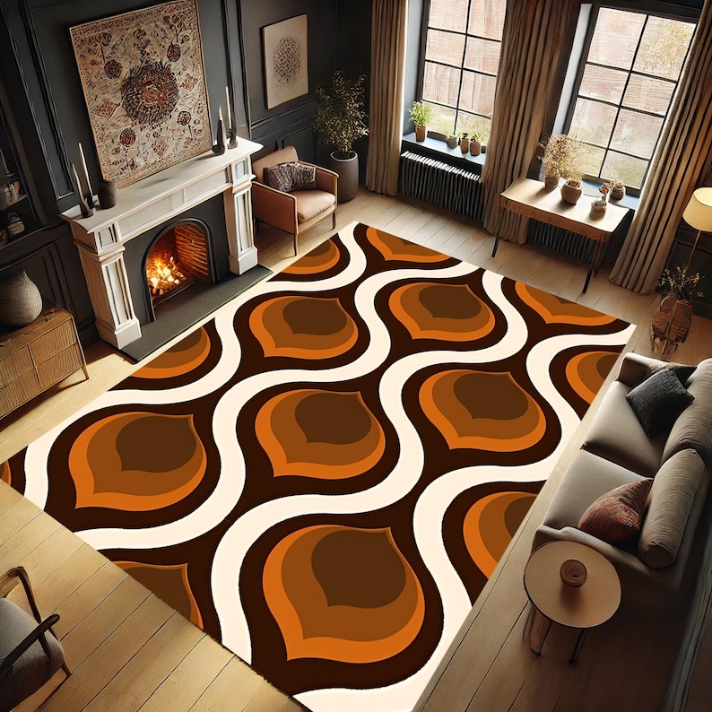 Brown Groovy Retro 70's Rugs, Mid Century Rug, Area Rug, Retro Rug ...
