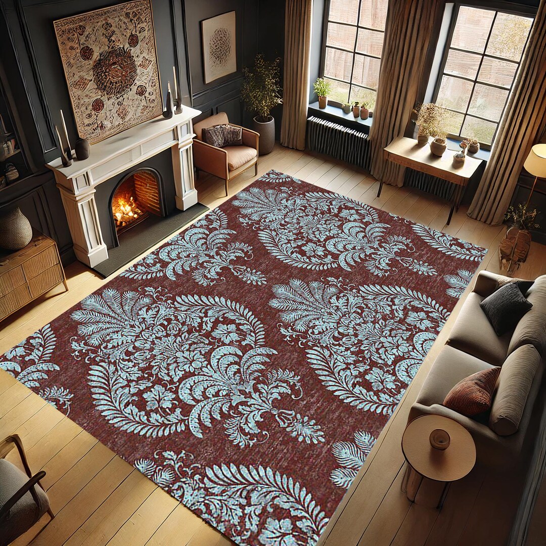 Patterned Rug, Modern Rug, Home Decor Carpet, Living Room Rug, Claret ...