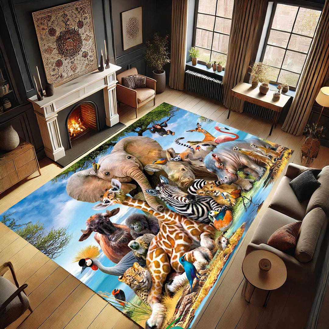 Jungle Rug, Jungle Design Rug, Animal Design Rug, Animal Kingdom, Lion ...