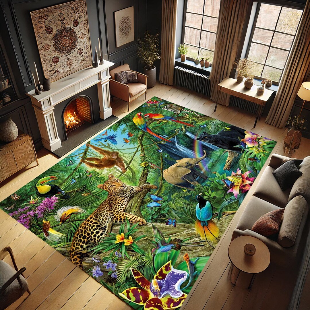 Jungle Rug, Jungle Design Rug, Animal Design Rug, Flower Design Rug ...