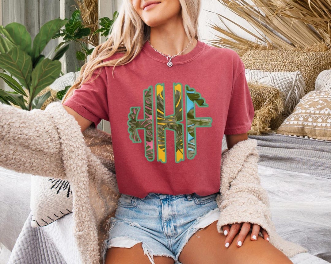 Custom Monogram Classic Personalized Tshirt Faux Embroidered Scalloped ...
