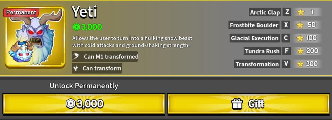 Permanent Yeti Bloxfruits - Etsy