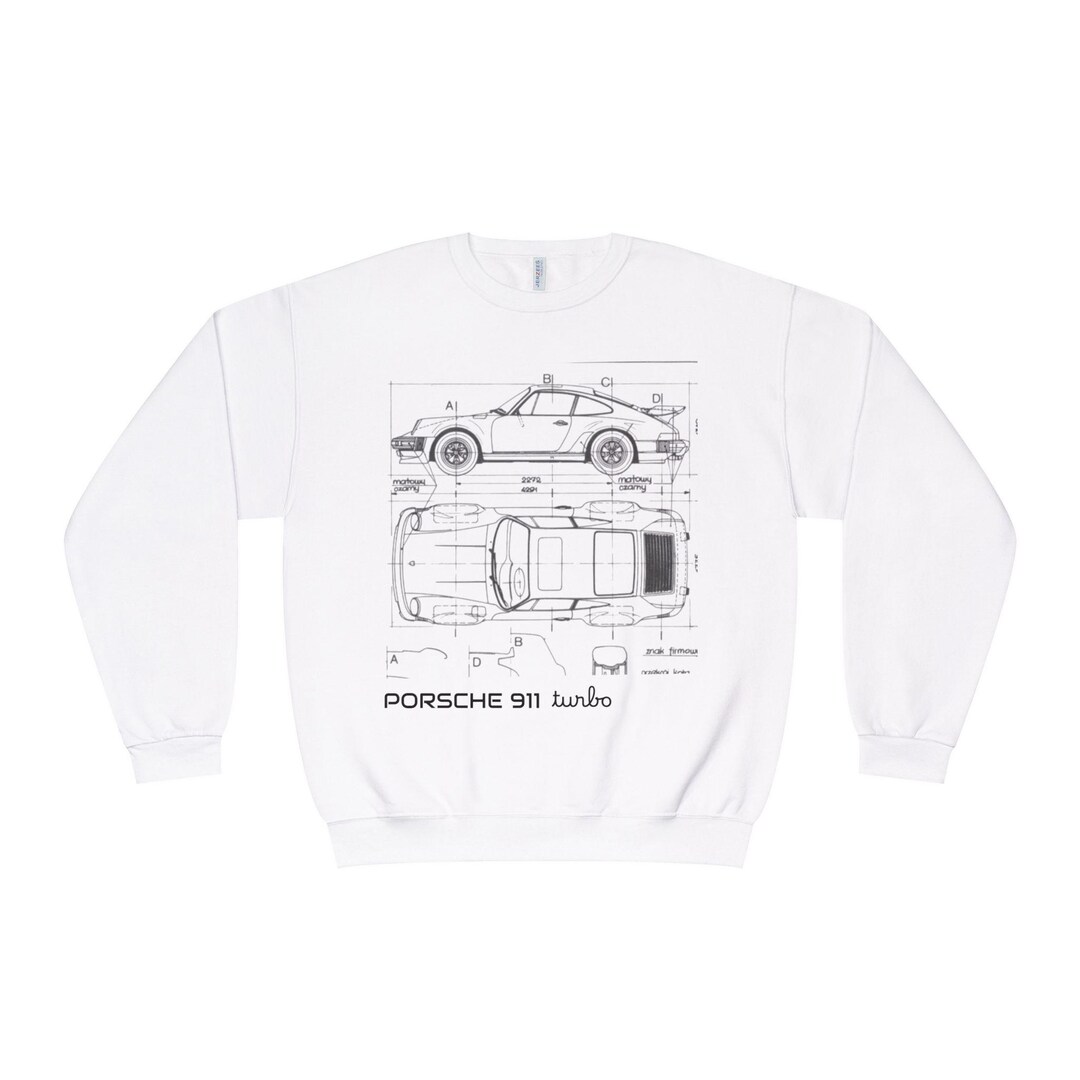 Porsche 911 Turbo Sweatshirt, Vintage Car Blueprint Jumper, Classic Car ...