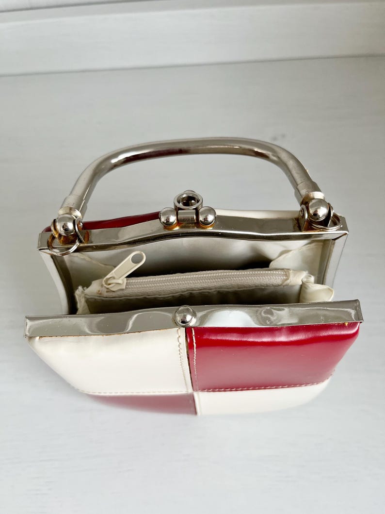 Vintage 1950s Top Handle Bag, Rare Retro White and Red Checkered Purse ...