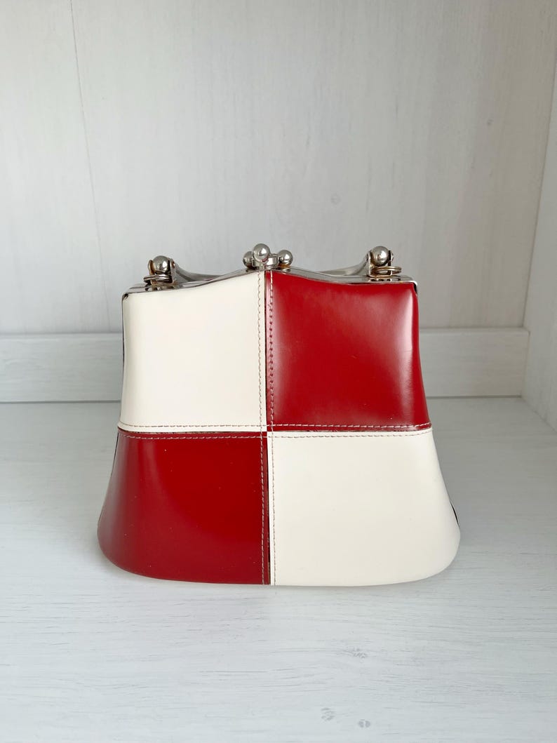 Vintage 1950s Top Handle Bag, Rare Retro White and Red Checkered Purse ...
