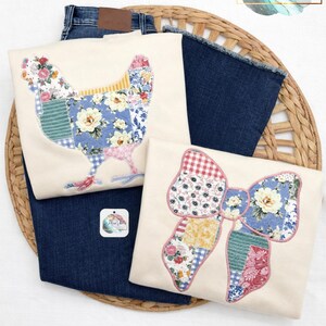 Embroidered Vintage Patchwork Bow Sweatshirt, Vintage Cottagecore ...