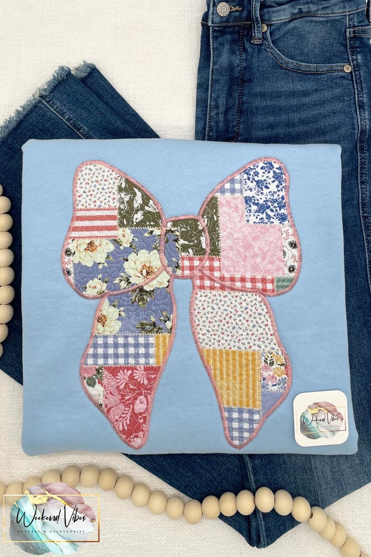 Embroidered Vintage Patchwork Bow Sweatshirt, Vintage Cottagecore ...