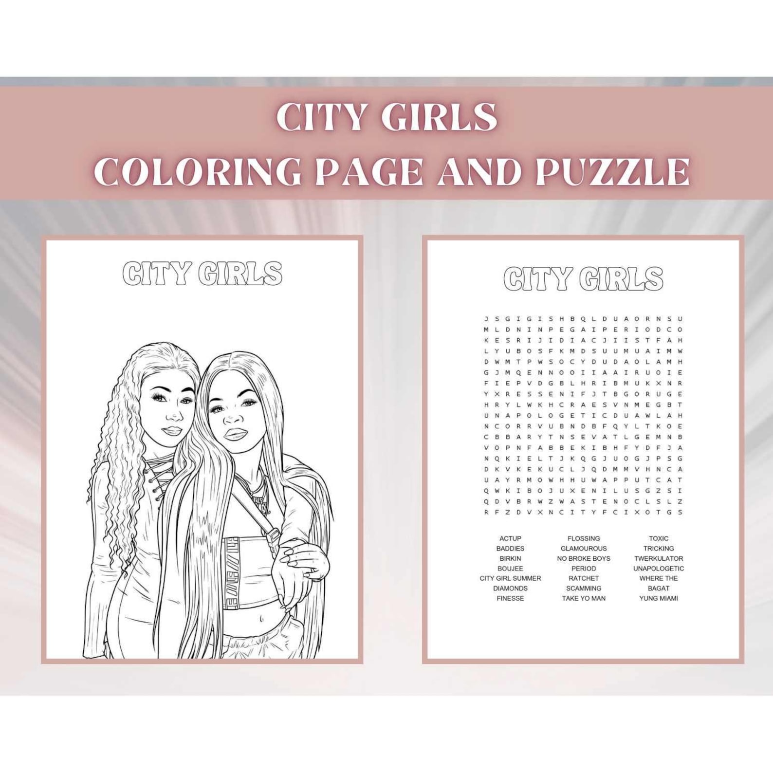 City Girls Coloring Page & Word Search Puzzle | Digital Printable ...