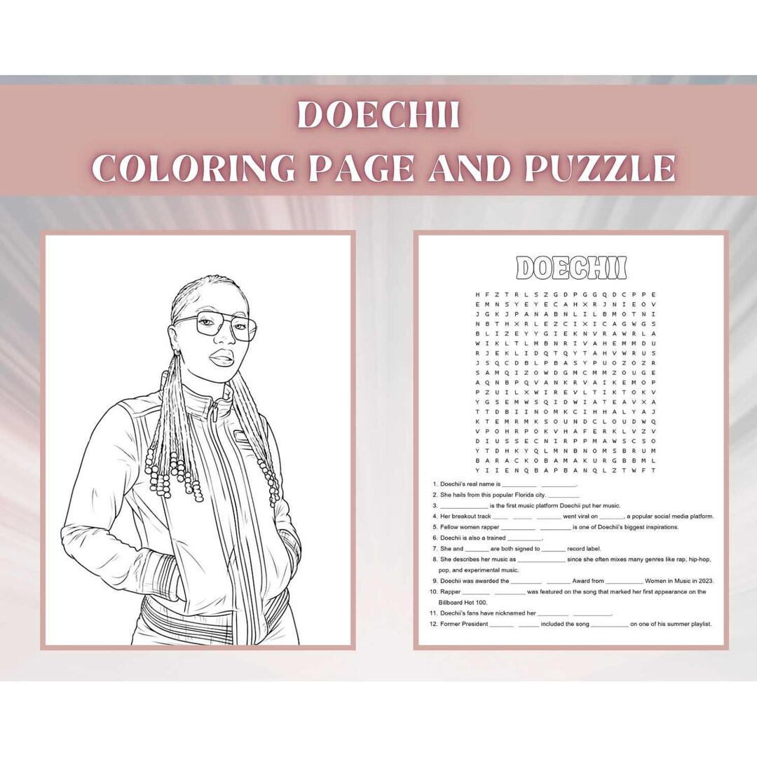 Doechii Coloring Page & Clue-based Word Search Puzzle | Digital ...