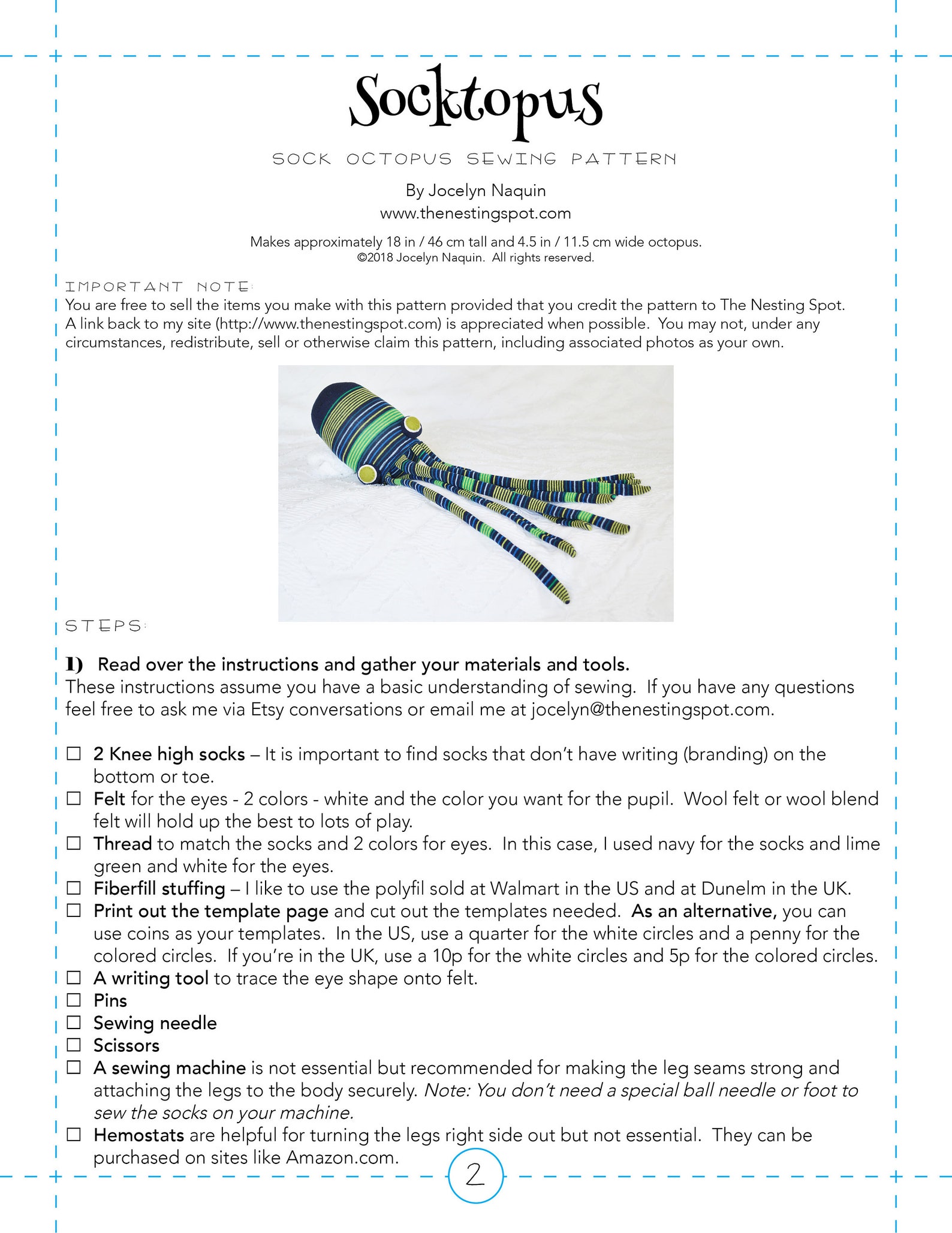 Socktopus Octopus Sock Animal Digital Sewing Pattern Squid | Etsy