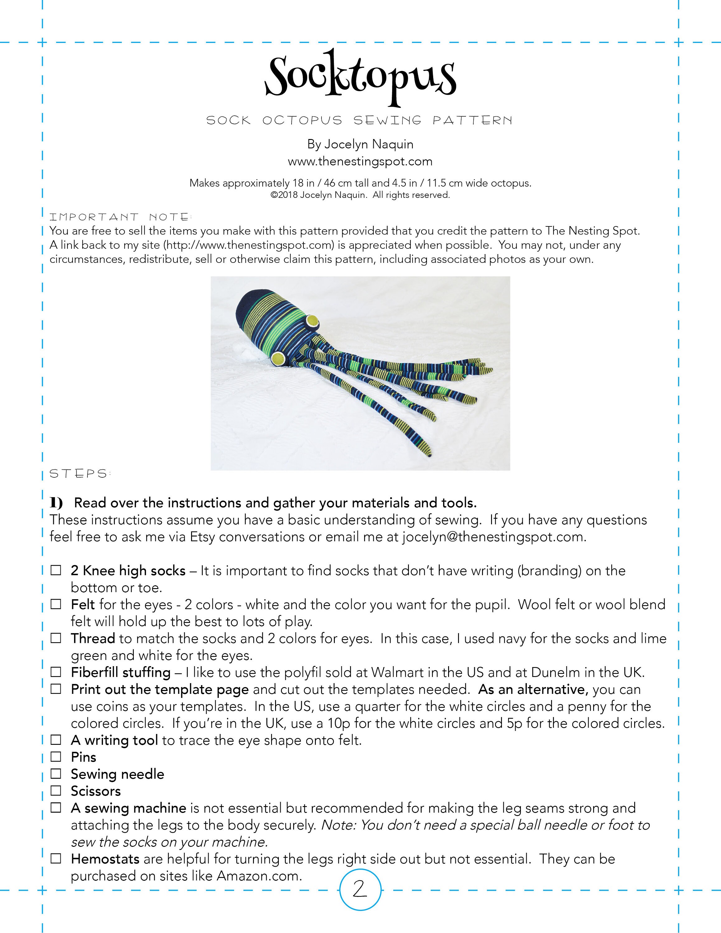 Socktopus Octopus Sock Animal Digital Sewing Pattern Squid | Etsy
