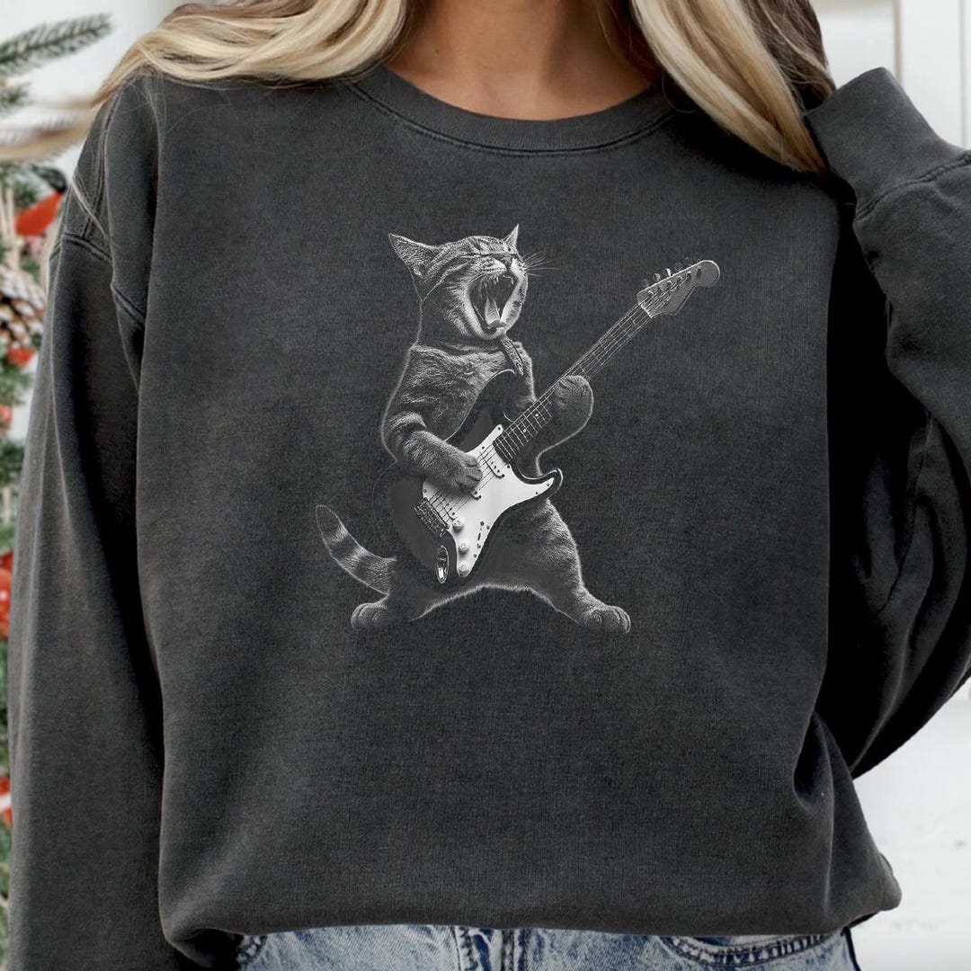 Rockstar Cat Playing Electric Guitar PNG, Funny Cool Music Cat Clipart ...
