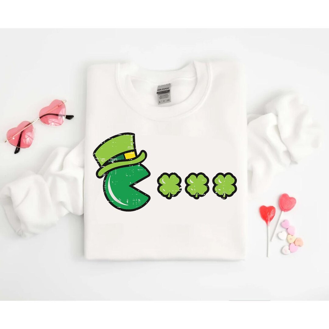 St Patricks Day Eating Shamrock Retro Gamer Men Boys Kids Png, Retro ...